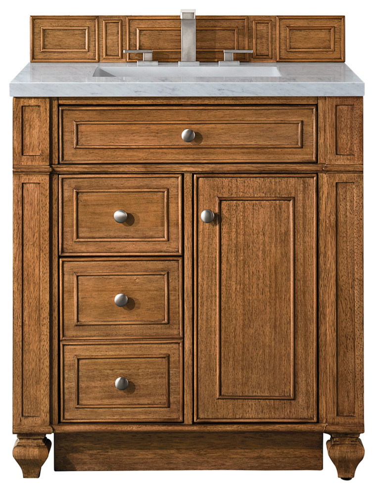 Bristol 30" Vanity, Saddle Brown, Carrara Marble Top - Traditional ...