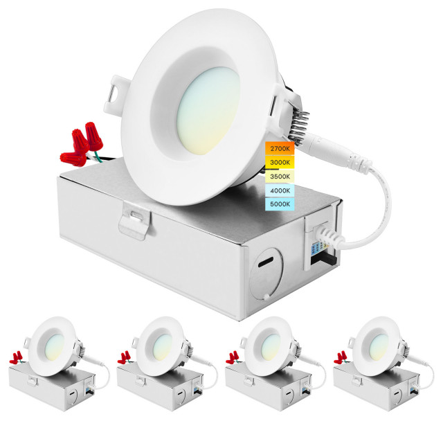 Luxrite 3" LED Recessed Light J-Box 10W 5CCT 800LM Dimmable 4 Pack ...