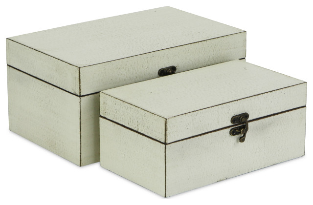 Calista Set of 2 Distressed Boxes - Off White - Farmhouse - Decorative ...