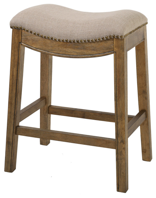 Saddle Style 25" Counter Height Stool With Cream Fabric - Transitional ...