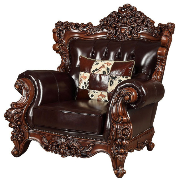 ACME Forsythia Chair With1 Pillow, Espresso Top Grain Leather Match and ...