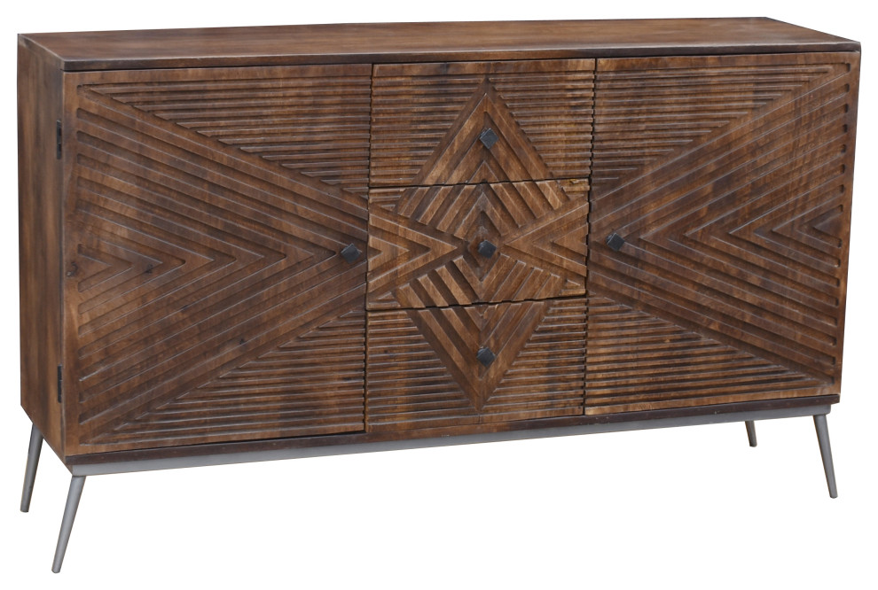 Winik Mango Wood Buffet With 3 Drawers and 2 Doors - Midcentury ...