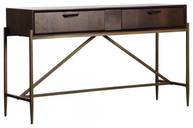 Tiffani Modern Acacia and Brass Console Table - Contemporary - Console ...