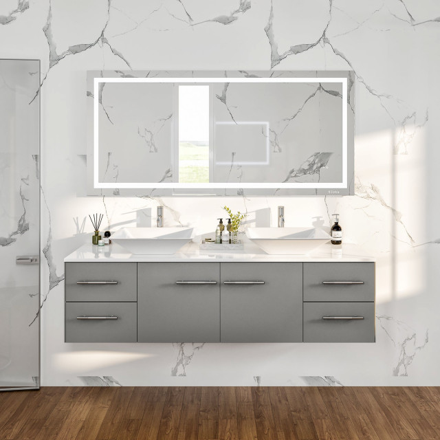 Totti Wave 72 " Gray Modern Double Sink Bathroom Vanity With Top ...