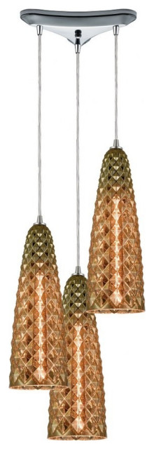 3-Light Triangular Mini Pendant, Golden Glass Color - Contemporary ...