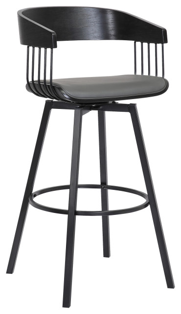 Athena 27" Swivel Black Wood Counter Stool in Gray Faux Leather with ...