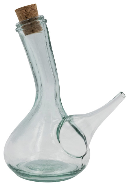 Round Reclaimed Traditional Glass Wine Pitcher With Cork, Clear, Small ...