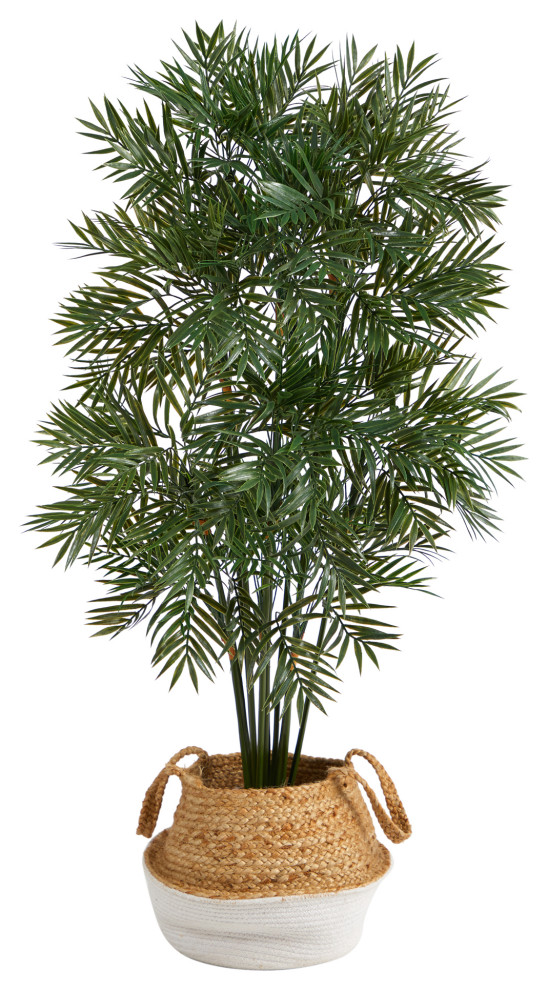 4' Parlor Palm Faux Tree, Boho Chic Handmade Cotton and Jute White ...
