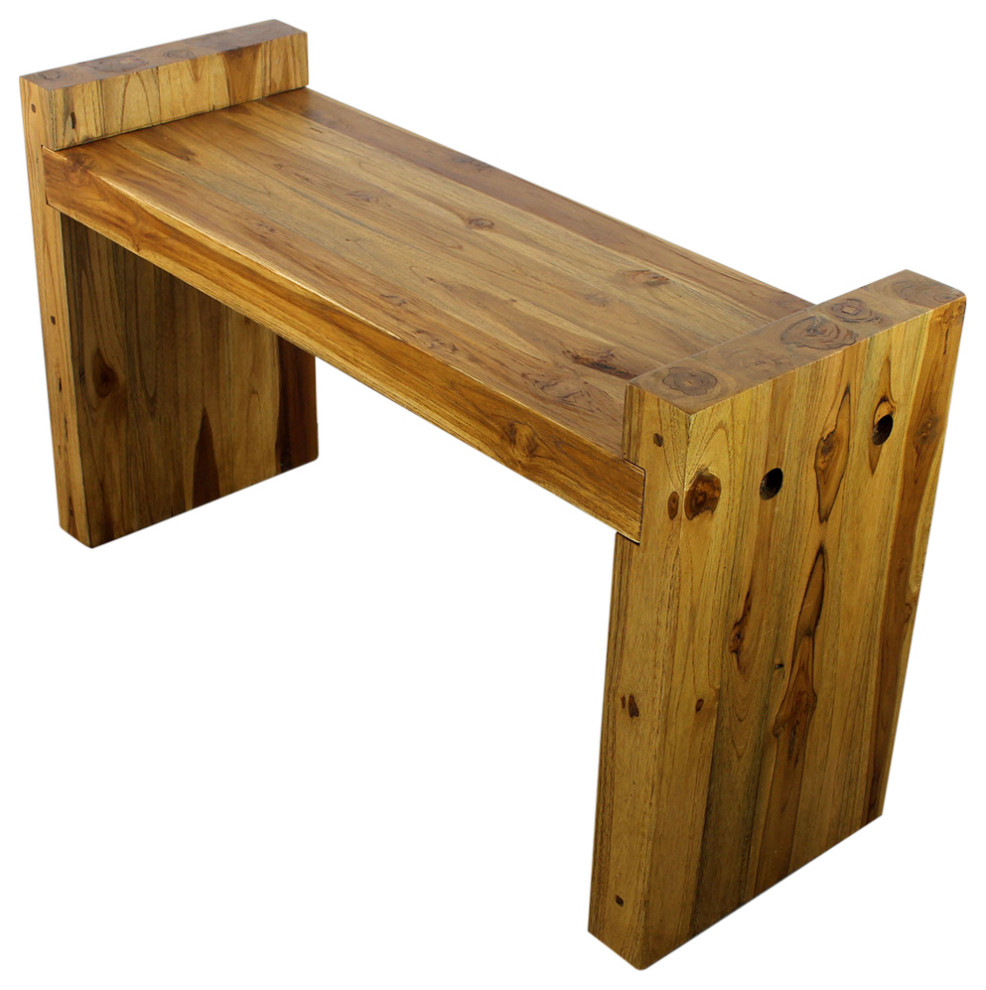 Haussmann Teak Block Bench 36 x 12.5 x 20.5 inch High KD Oak Oil ...