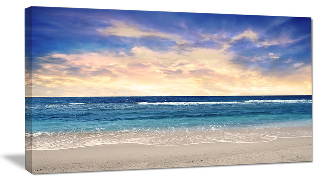 Designart - Clear Blue Sky and Ocean at Sunset - Extra Large Seascape ...