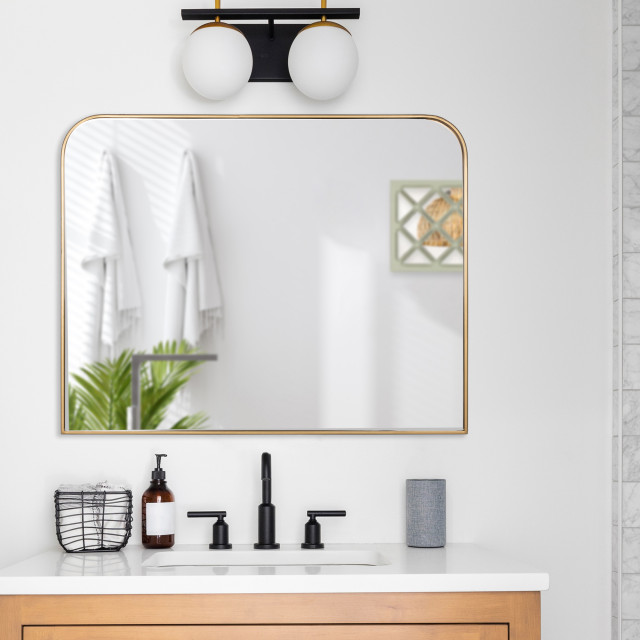 Stratton Home Decor Quinn Gold Rectangular Arched Mantel Wall Mirror ...