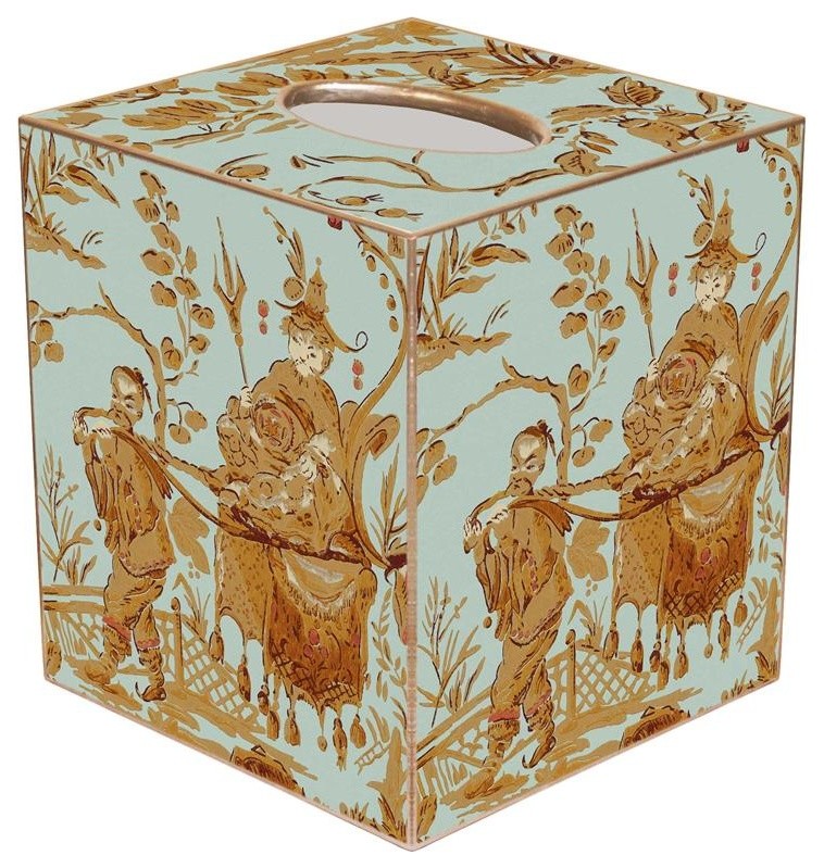 TB299 - Aqua Asian Toile Tissue Box Cover - Farmhouse - Tissue Box ...