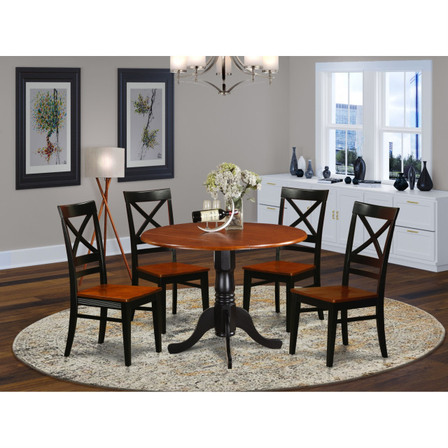 Dlqu5-Bch-W, 5-Piece Kitchen Table Set, Dining Table and 4 Wooden ...