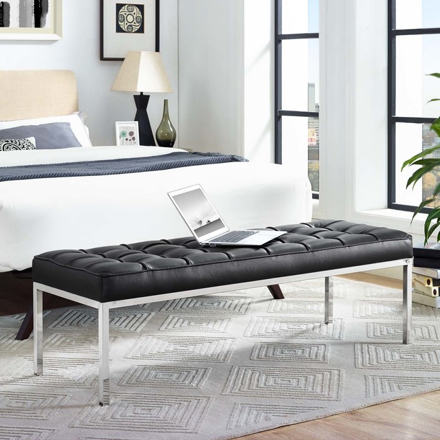 Modern Urban Living Accent Chair Bench, Genuine Leather - Contemporary ...