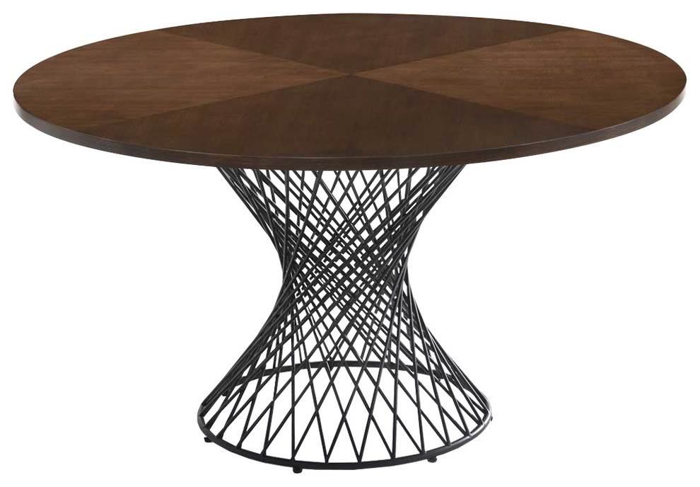 Modrest Theresa Modern Round Walnut and Black Table - Industrial ...