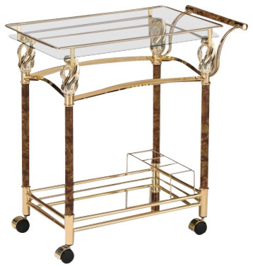 Mace Tea Serving Cart With Casters and Glass Shelves, Brass Plated ...