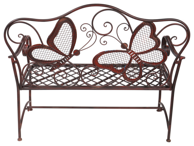 45" x 23" Outdoor 2-Person Butterfly Garden Bench - Mediterranean ...