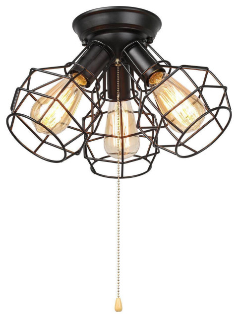 LNC 3-Light Industrial Pull-String Ceiling Lamp, Matte Black ...