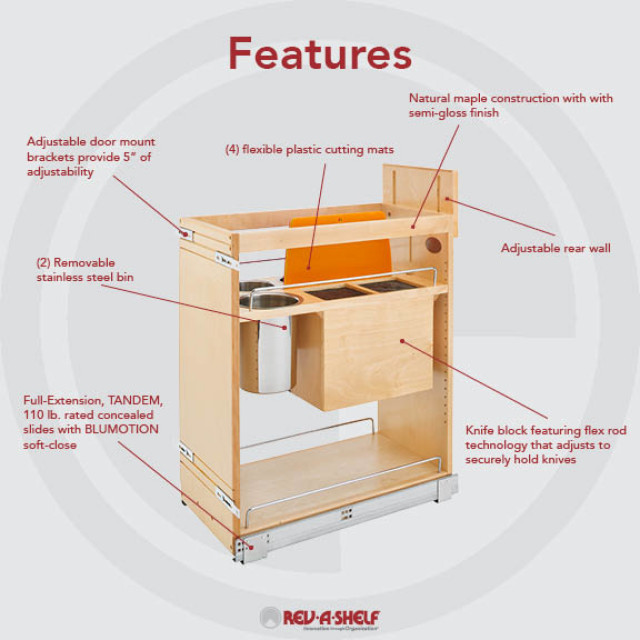 Wood Base Cabinet Knife Block Pull Out Organizer With Soft Close, 11.75 ...