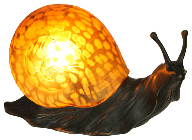 Amber Glass Art Shell Metal Snail Figurine Accent Lamp, Small ...