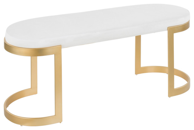 Demi Contemporary-Glam Bench, Gold Metal/White Velvet - Contemporary ...