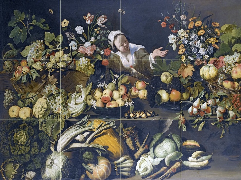 Tile Mural, interior With Fruits Vegetables Flowers, 6" Ceramic, Glossy ...