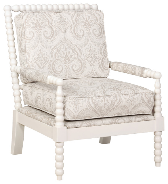 Benzara Wooden Spool Turned Accent Chair with Reversible Cushion, White ...