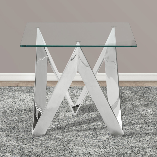 Scarlett Contemporary Square End Table in Polished Steel Finish ...