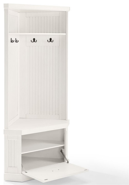 Pemberly Row 4-Hook Coastal Wood Corner Hall Tree in Distressed White ...