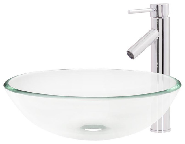 Topia Clear Glass Vessel Sink and Faucet Set - Contemporary - Bathroom ...