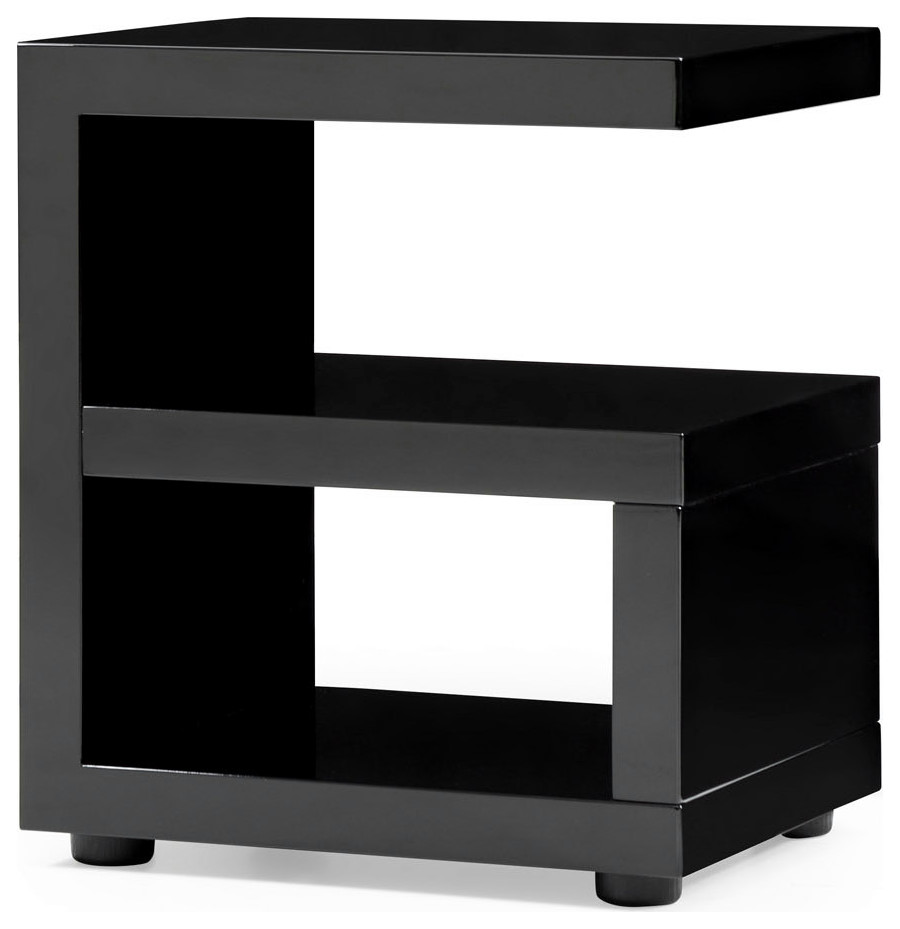 Modern Jayden Side Table Glossy Black Lacquer Three Tiered Shelving ...