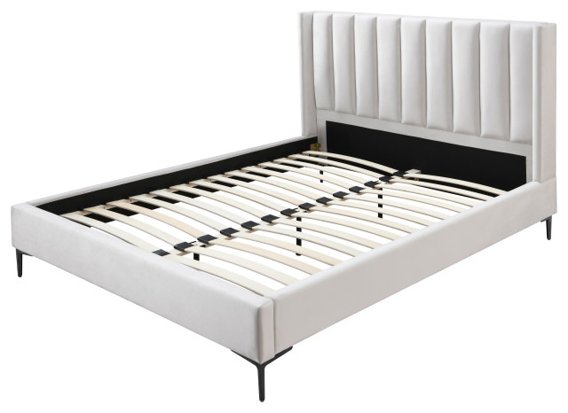 Nadia Velvet Upholstered Bed, Queen - Midcentury - Platform Beds - by ...