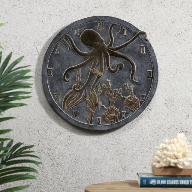 Octopus Wall Mounted Garden Clock and Thermometer - Beach Style - Wall ...