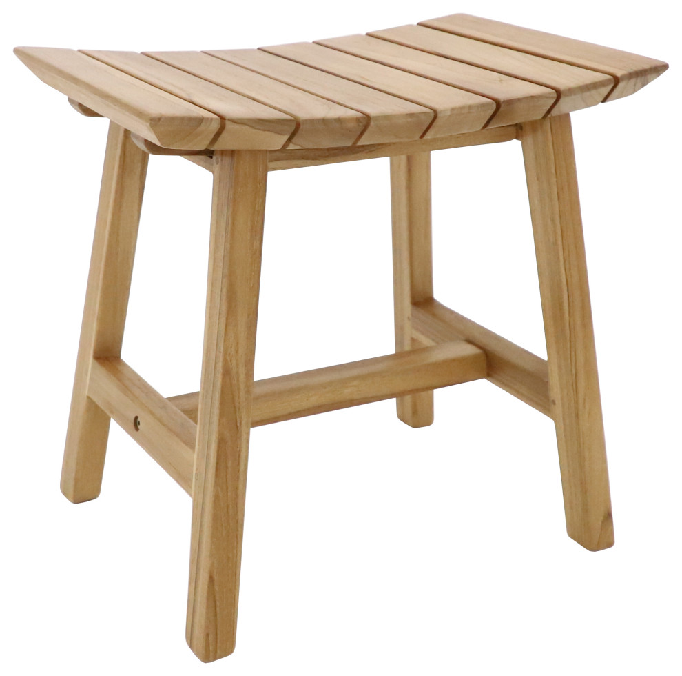 Nordic Style Teak Natural Shower and Bath Stool with Slatted Design ...