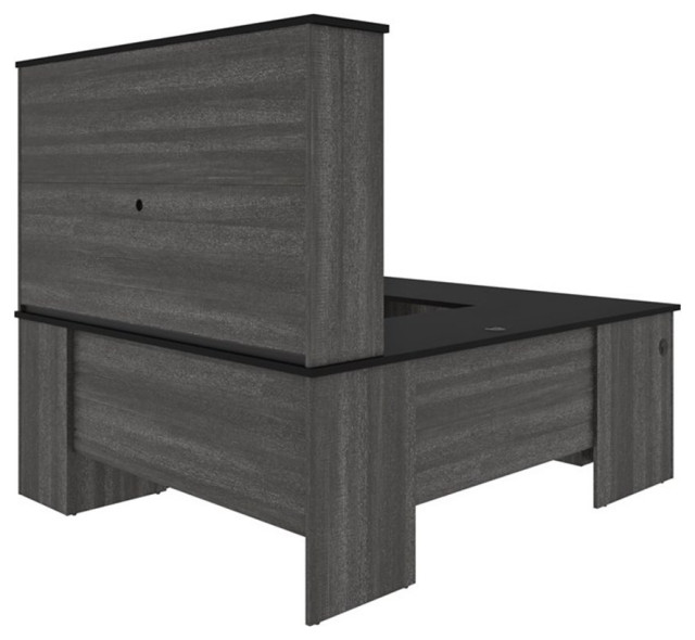 Atlin Designs Transitional Wood U Shaped Computer Desk in Black/Bark ...