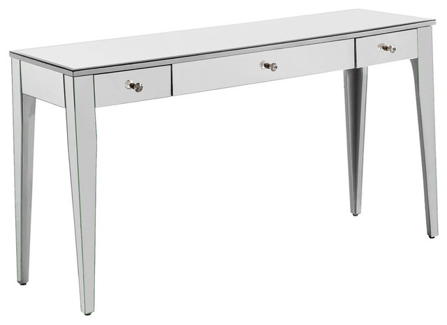 Chamberlan 54"x16"x30" 3-Drawer Rectangle Mirrored Desk, Silver ...