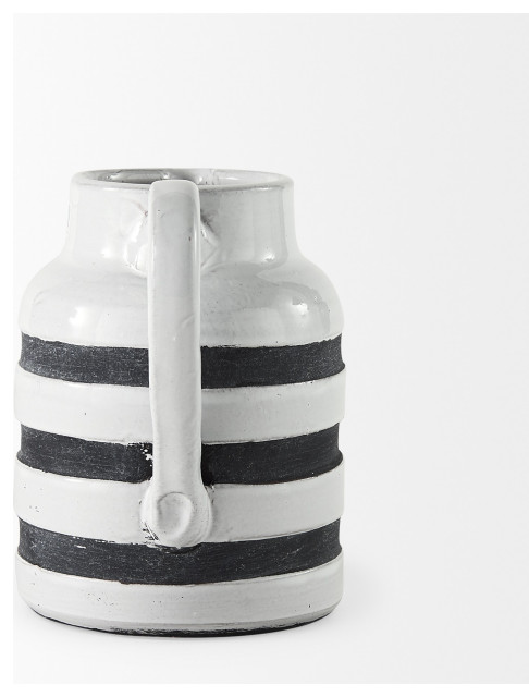 7" Rustic White and Blue Stripe Ceramic Jug - Farmhouse - Vases - by ...