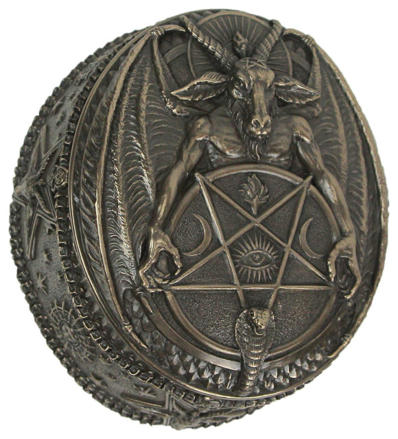 Baphomet With Inverted Pentagram Bronze Finished Round Trinket Box, 4.5 ...