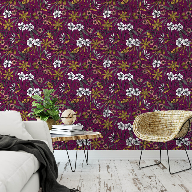 Dolores Maroon Wallpaper, 24"x72" - Contemporary - Wallpaper - by ...