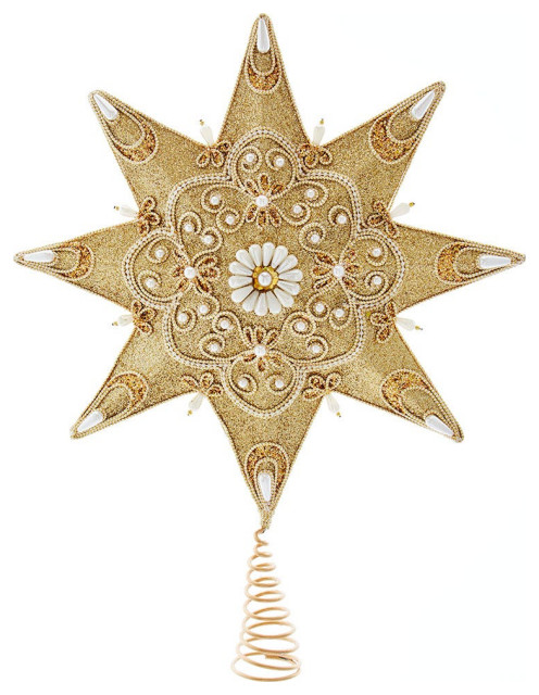 16" Pearl and Gold Shimmer 8-Point Star Tree Topper, 16'' - Christmas ...