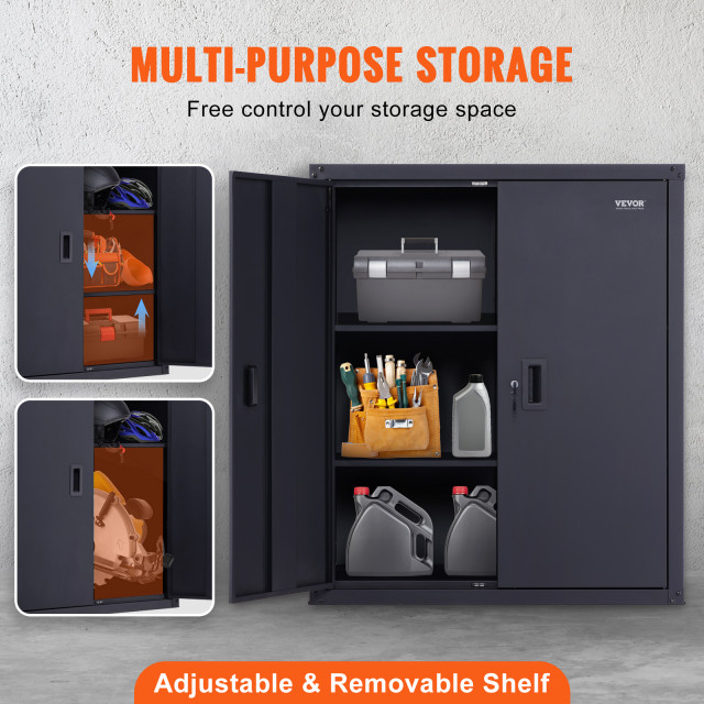 VEVOR Metal Storage Cabinet w/ 2 Adjustable Shelves & Lockable 200lbs ...