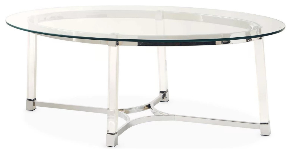 Contemporary Coffee Table with Clear Acrylic Legs and Glass Top, Chrome ...