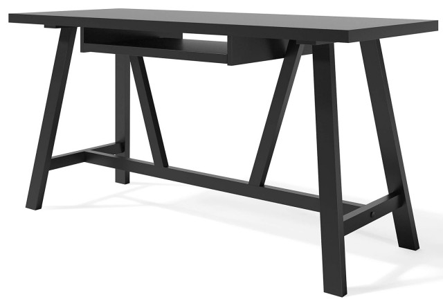 Solid Wood Modern Industrial Home Office Desk 60", Black Writing/Study ...