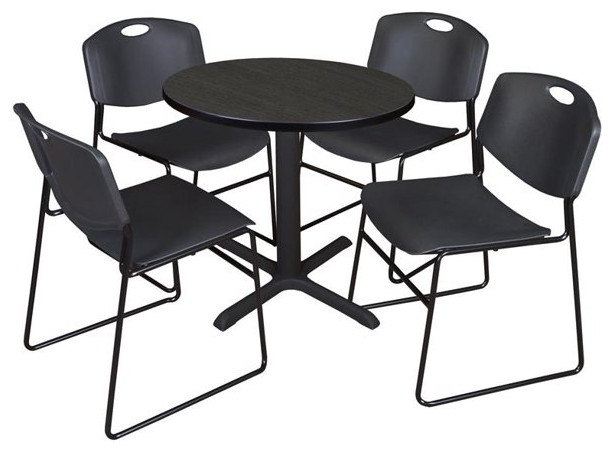 5 Pieces Dining Set, Laminated Round Table & 4 Contoured Chairs ...