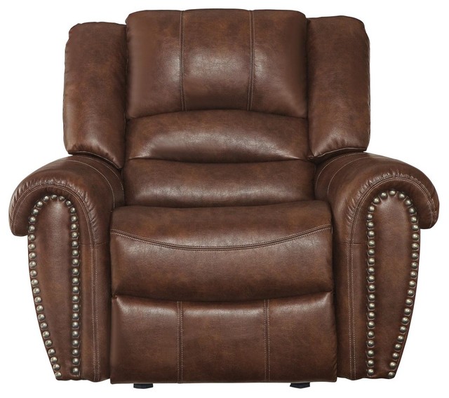 Glider Reclining Chair, Leather Gel Match Upholstery, Saddle Brown ...