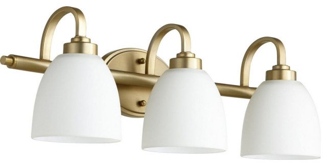 Quorum Reyes 3-Light 8" Bathroom Vanity Light in Aged Brass, 25.000 ...