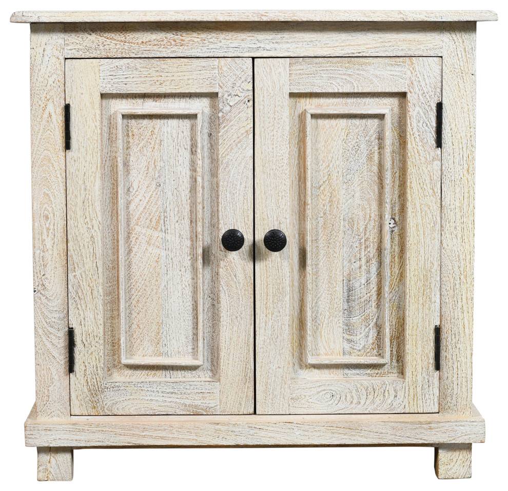 Jenna 2-Door Solid Wood Nightstand With Distressed White Finish - Beach ...