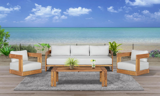 Paradiso Outdoor Solid Teak Wood Sofa - Gray Fabric - Transitional ...