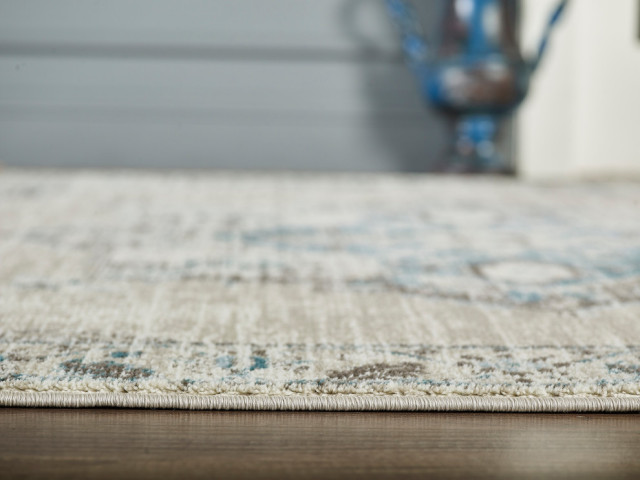 Abani Urbana URB120A Traditional Distressed Ivory and Light Blue Area ...