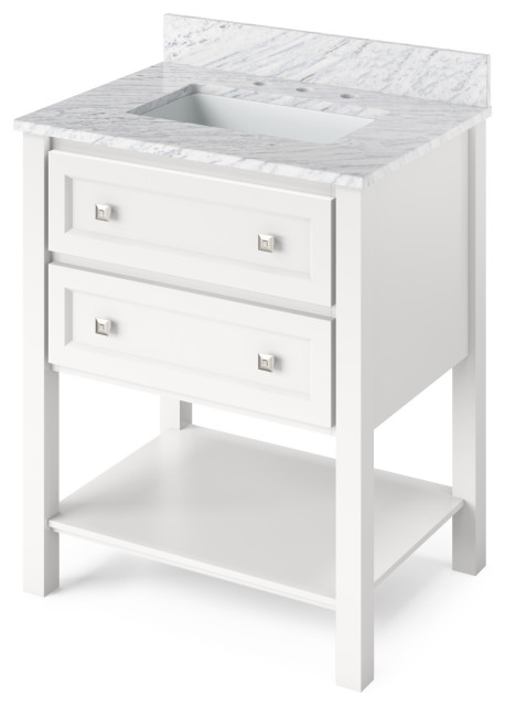 30" White Adler Vanity, White Carrara Marble Vanity - Transitional ...